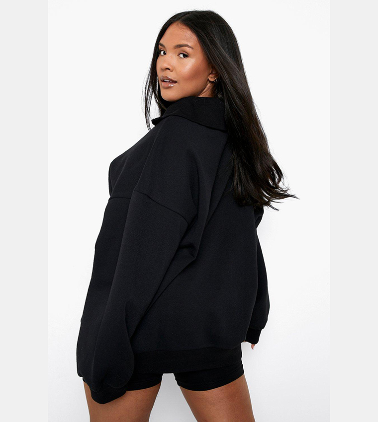 Buy Boohoo Half Zip Sweat And Cycling Shorty Tracksuit In Black ...