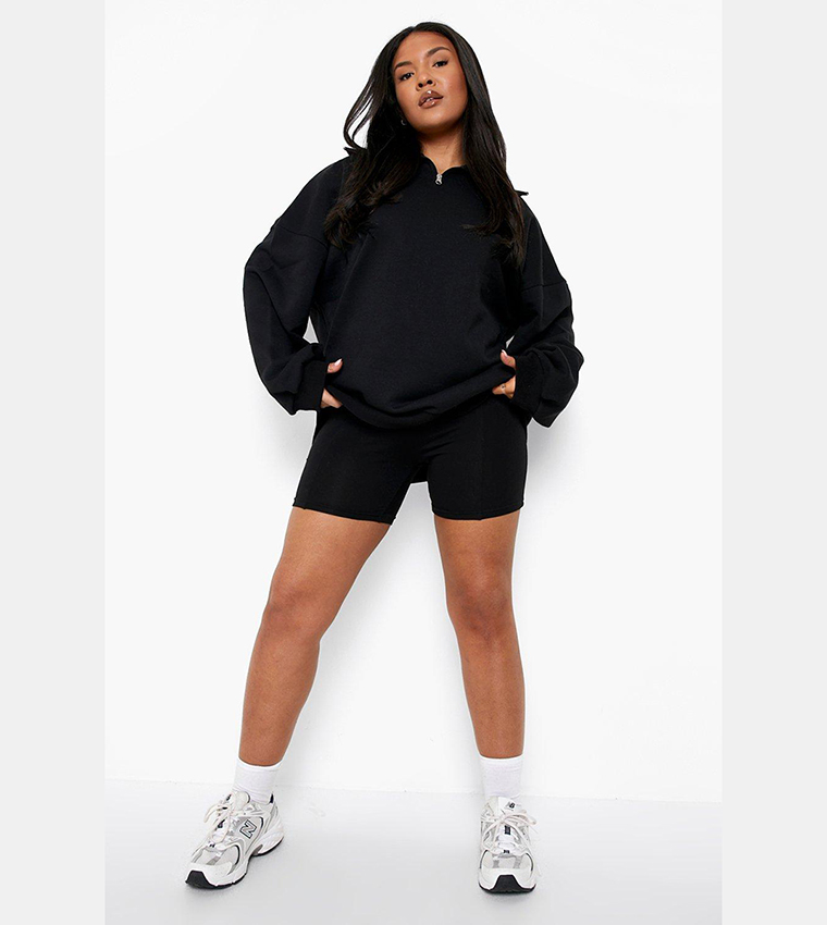 Buy Boohoo Half Zip Sweat And Cycling Shorty Tracksuit In Black ...