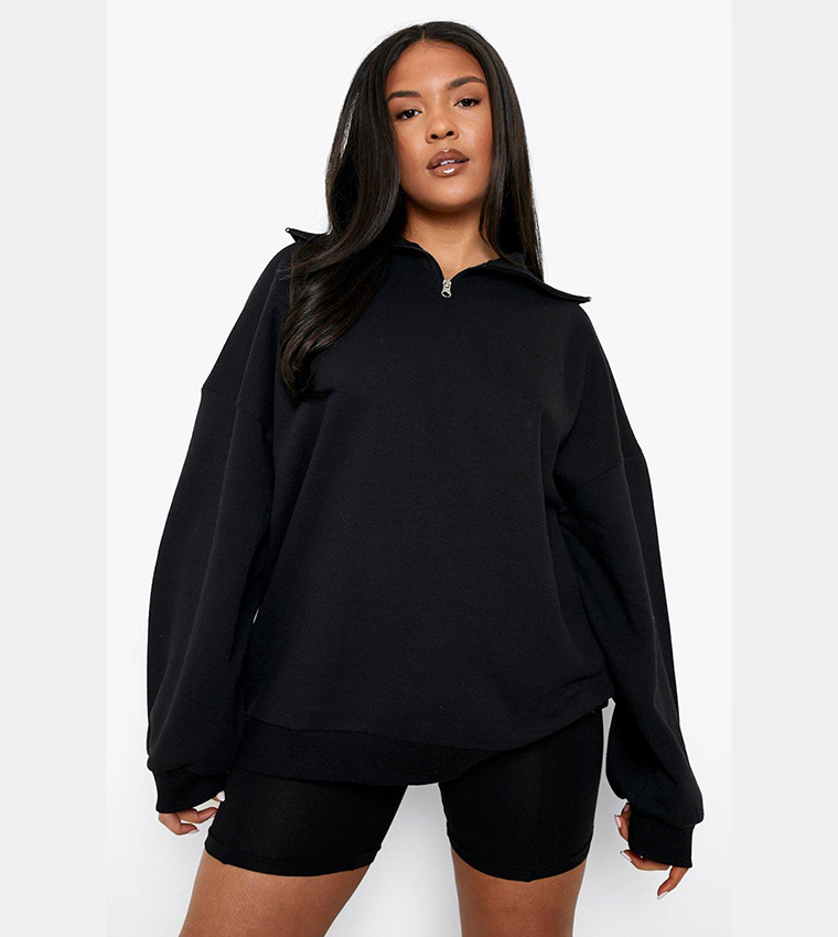 Buy Boohoo Half Zip Sweat And Cycling Shorty Tracksuit In Black ...