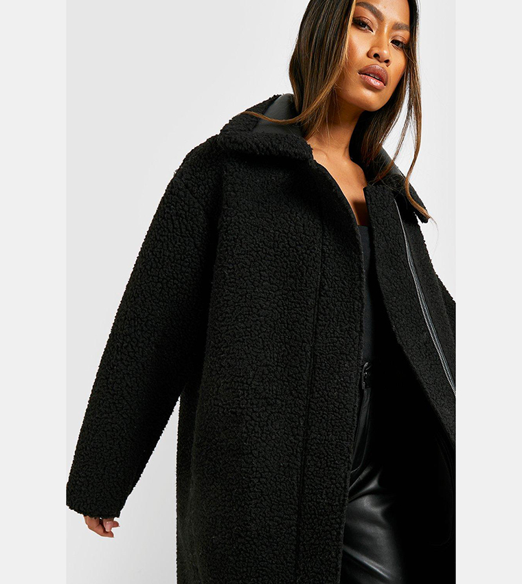 Buy Boohoo Teddy Bonded Faux Fur Coat In Black | 6thstreet Oman