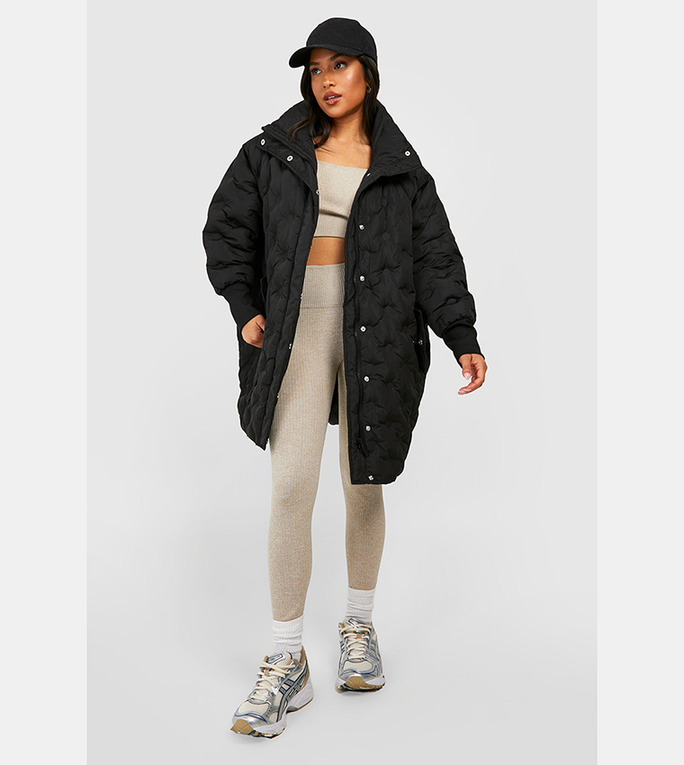 Buy Boohoo Circle Quilted Cocoon Puffer Jacket In Black | 6thStreet Qatar