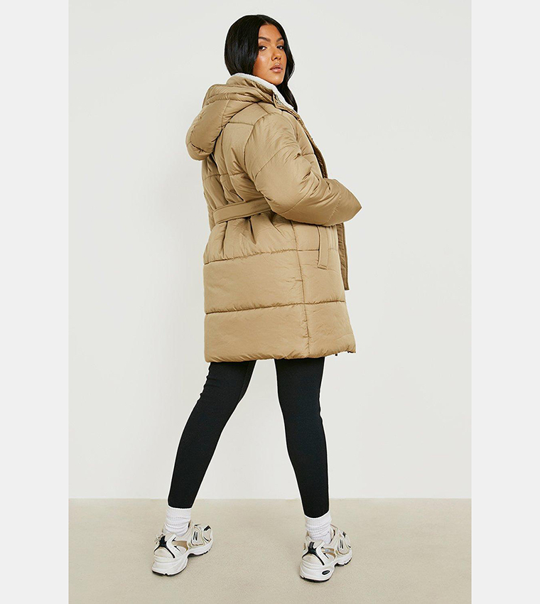Buy Boohoo Maternity Padded Borg Hood Parka Jacket In Khaki | 6thStreet ...