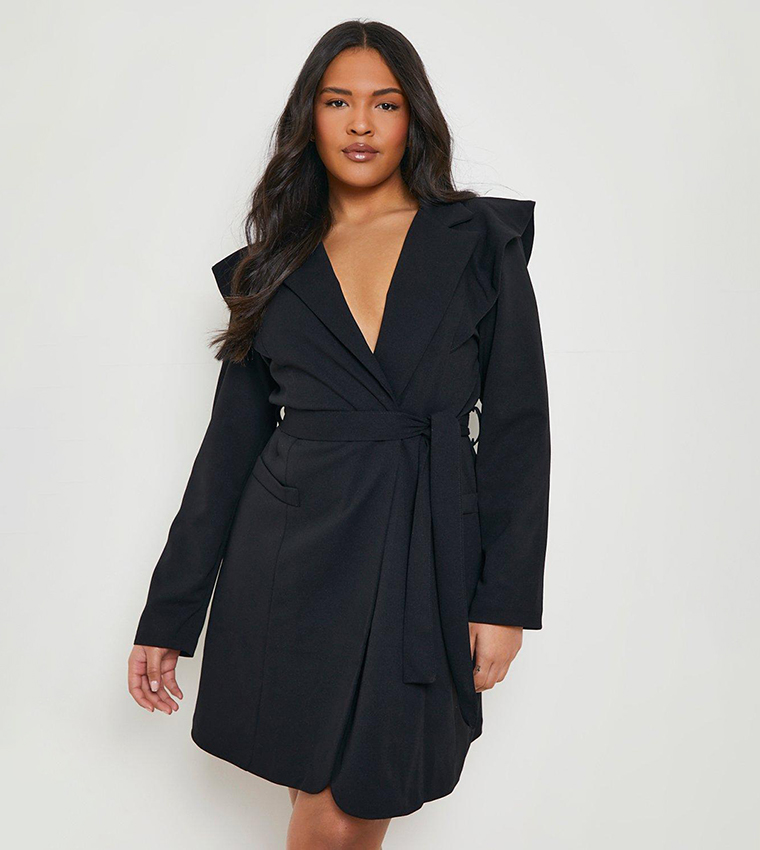 Buy Boohoo Ruffle Sleeves Wrap Blazer Dress In Black | 6thStreet Bahrain