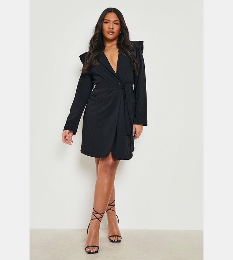 Buy Boohoo Ruffle Sleeves Wrap Blazer Dress In Black | 6thStreet Bahrain