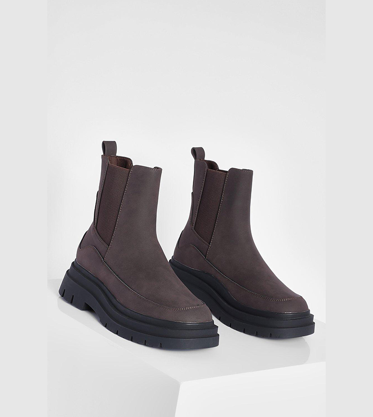 Buy Boohoo Chunky Wave Sole Chelsea Boot In Brown | 6thStreet Qatar