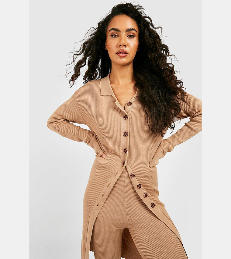 Buy Boohoo Long Cardigan And Wide Leg Knitted Set In Beige | 6thStreet ...