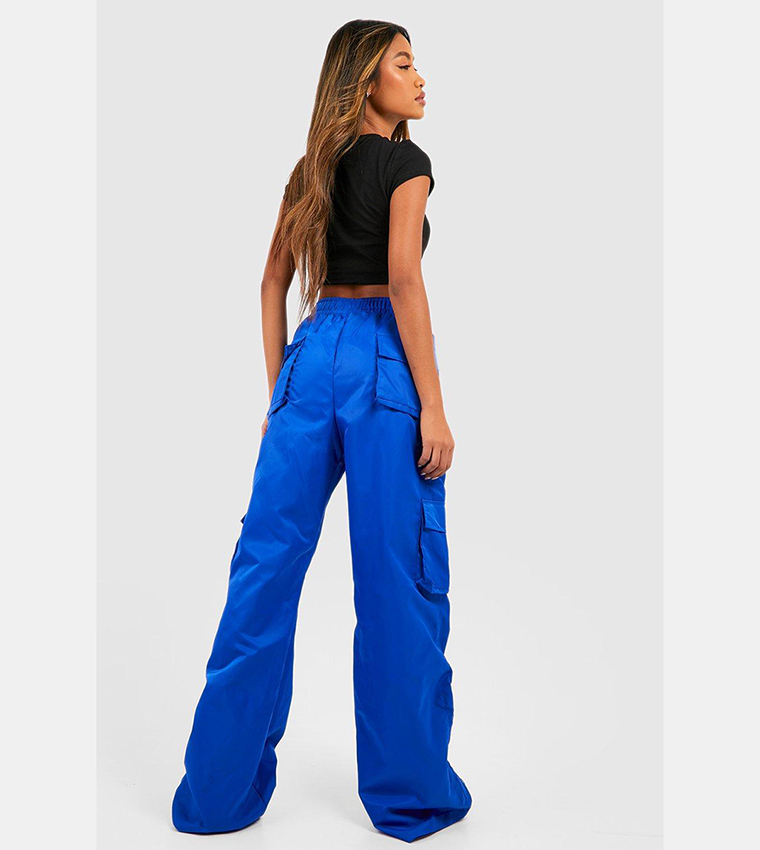Buy Boohoo Ruched Hem Pocket Wide Leg Cargo Pants In Blue 6thstreet Uae