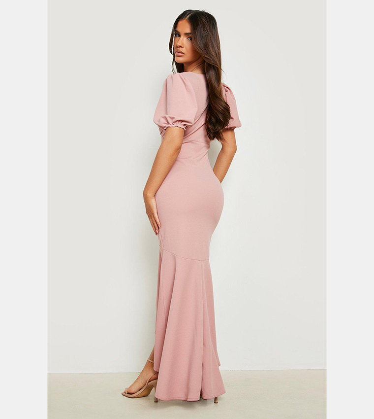 Buy Boohoo Puff Sleeves Fishtail Maxi Dress In Pink | 6thStreet Kuwait
