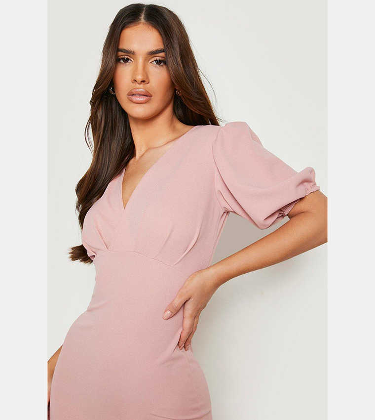 Buy Boohoo Puff Sleeves Fishtail Maxi Dress In Pink | 6thStreet Kuwait