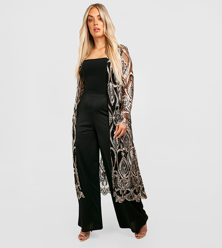 Buy Boohoo Damask Sequined Longline Duster In Beige | 6thStreet Saudi ...