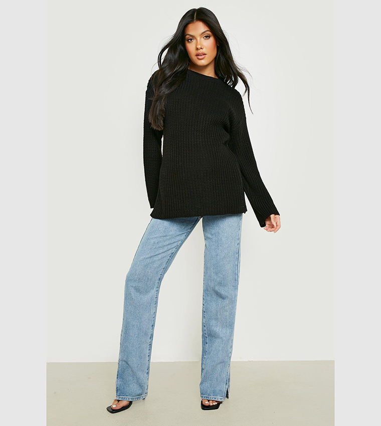 Buy Boohoo Maternity Side Split Oversized Jumper In Black | 6thStreet ...