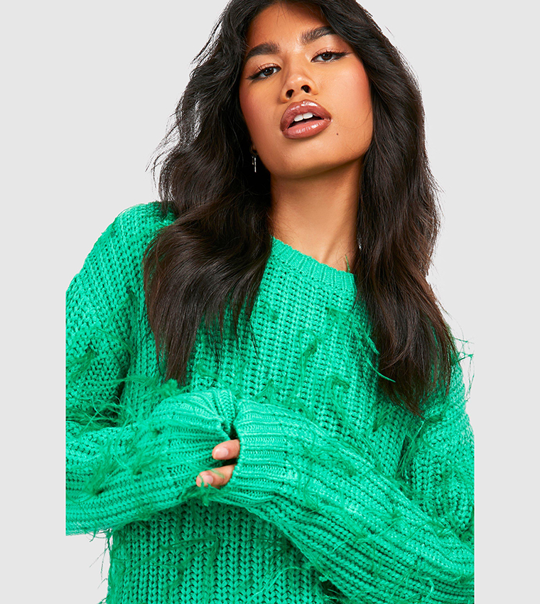 Buy Boohoo All Over Feather Jumper In Green | 6thStreet Qatar