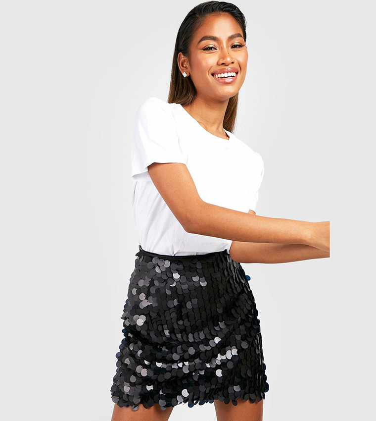 Buy Boohoo Disc Sequin Mini Skirt In Black | 6thStreet UAE