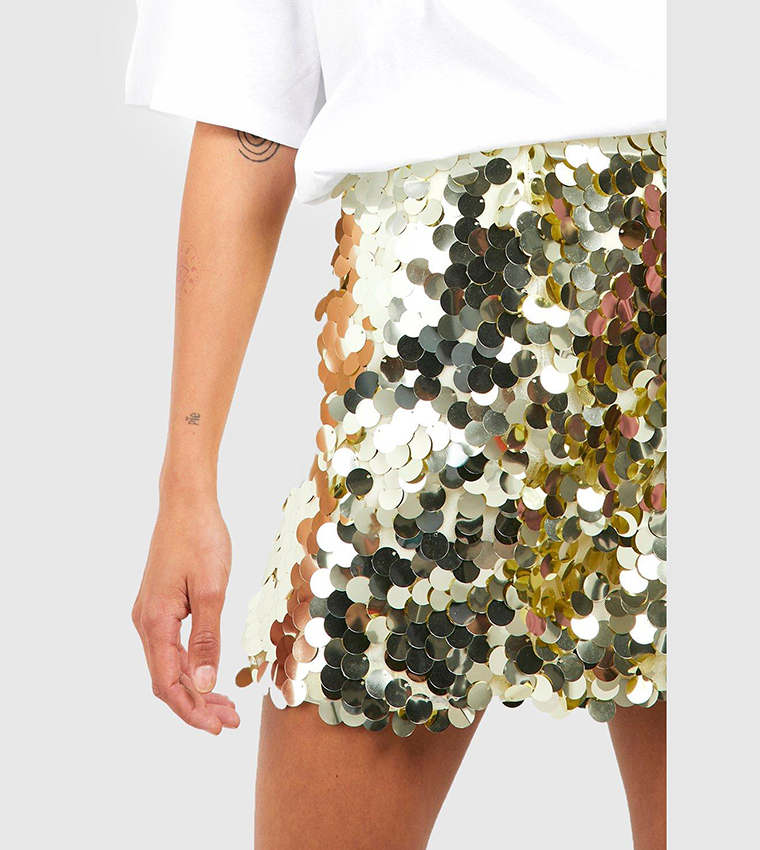 Buy Boohoo Disc Sequin Mini Skirt In Gold | 6thStreet Saudi Arabia