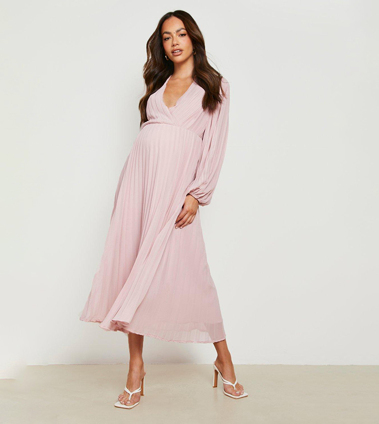 Buy Boohoo Maternity Pleated Wrap Midaxi Dress In Pink 6thstreet Uae
