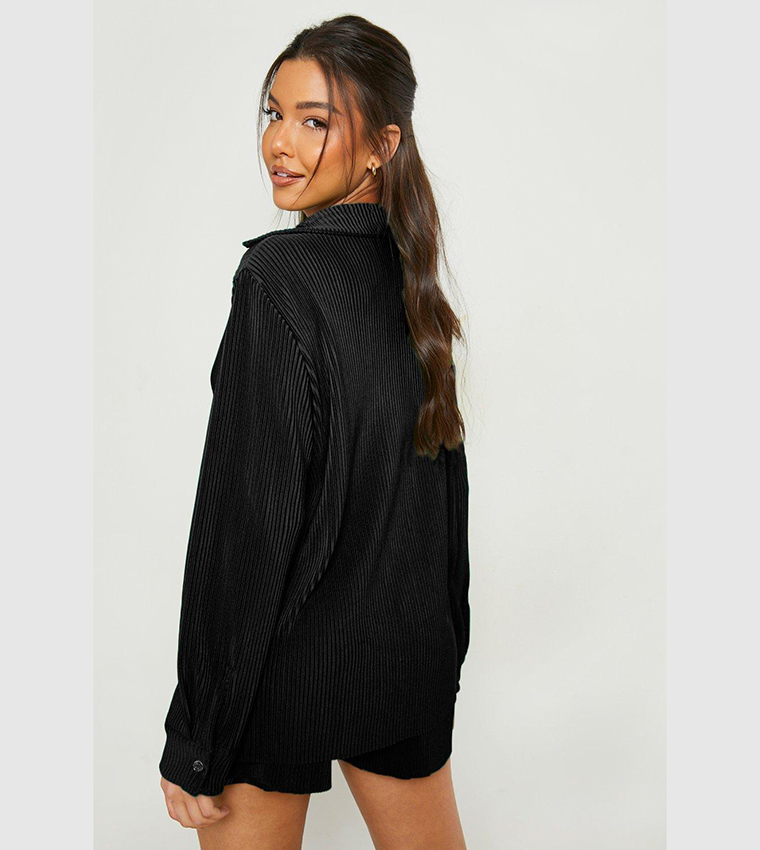 Buy Boohoo Plisse Ribbed Shorts In Black | 6thStreet UAE