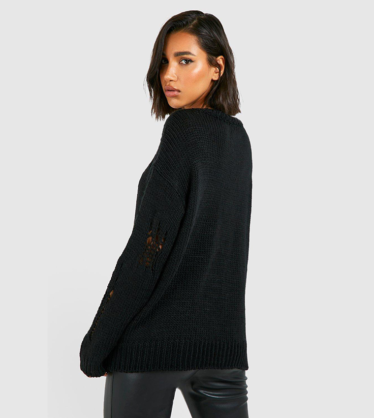Buy Boohoo Chunky Ladder Stitch Sweater In Black | 6thStreet UAE