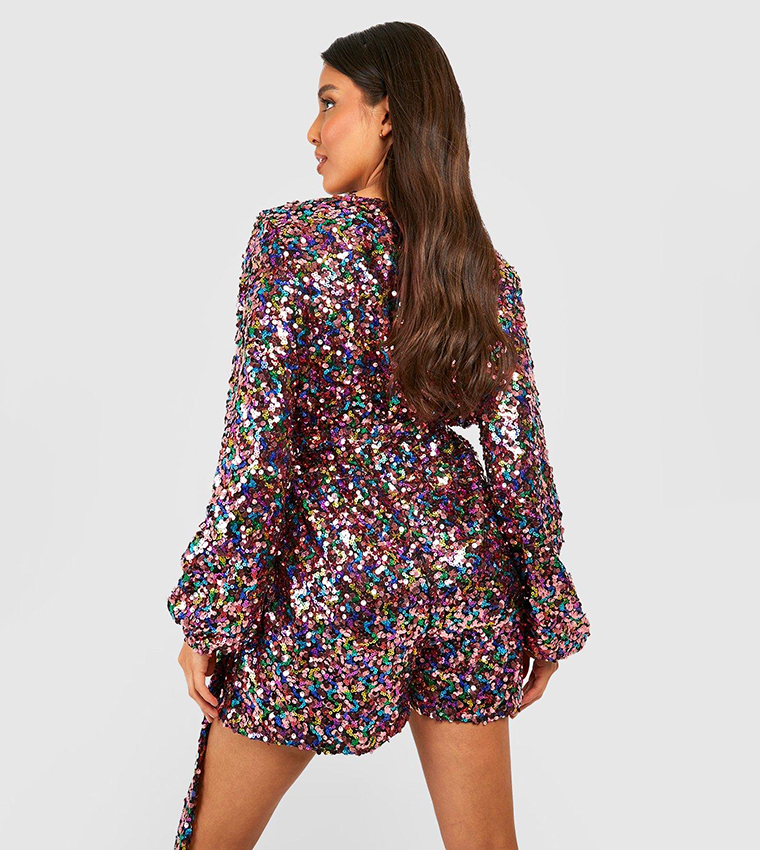 Buy Boohoo Sequined Belted Romper In Pink | 6thStreet Saudi Arabia
