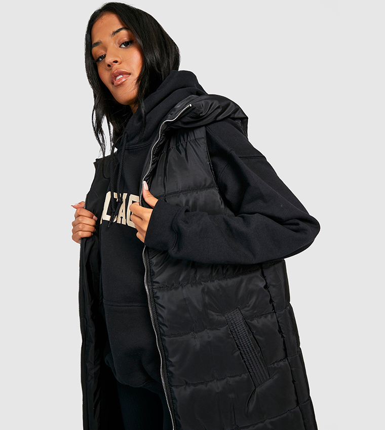 Buy Boohoo Tall Hooded Maxi Puffer Gilet In Black | 6thStreet Qatar