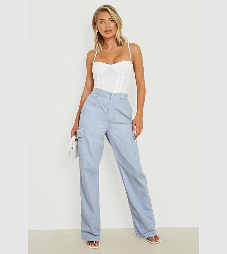Buy Boohoo Wide Leg Relaxed Fit Cargo Pants In Grey | 6thStreet Qatar