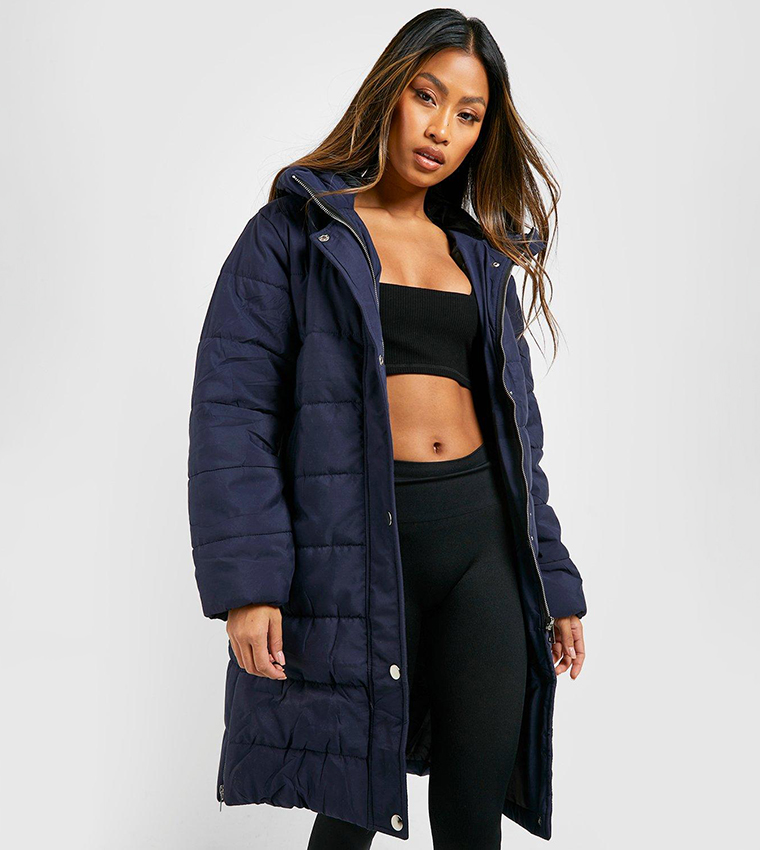 Buy Boohoo Longline Puffer Jacket In Navy | 6thStreet Bahrain
