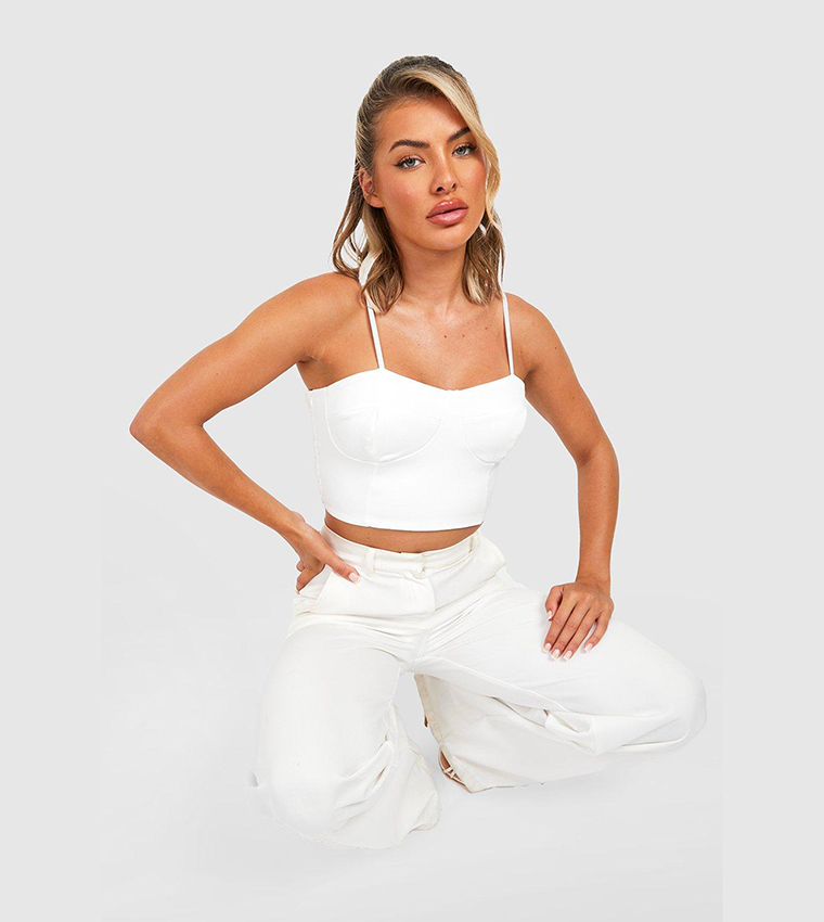 Buy Boohoo Cup Seam Detail Corset Top Crop Top In White | 6thStreet Qatar