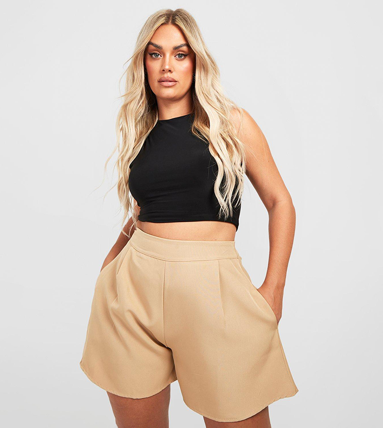 Buy Boohoo Plus Tailored Flippy Shorts In Beige | 6thStreet UAE