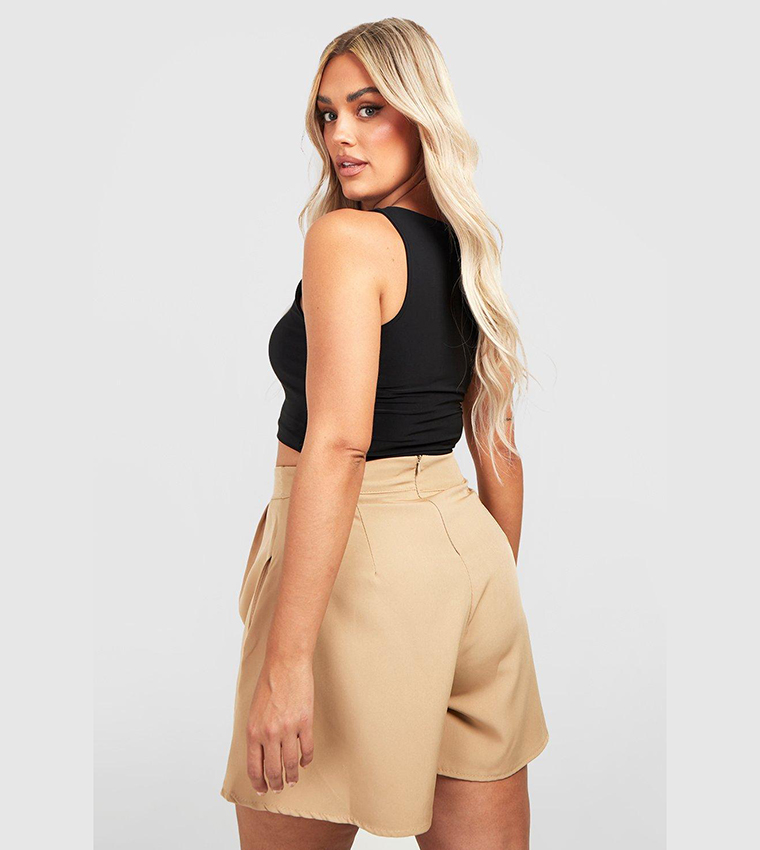 Buy Boohoo Plus Tailored Flippy Shorts In Beige | 6thStreet UAE