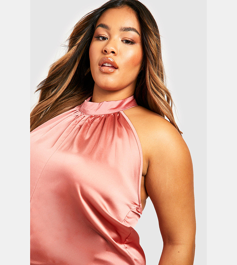Buy Boohoo Satin Extreme Wide Leg Jumpsuit In Pink 6thstreet Uae
