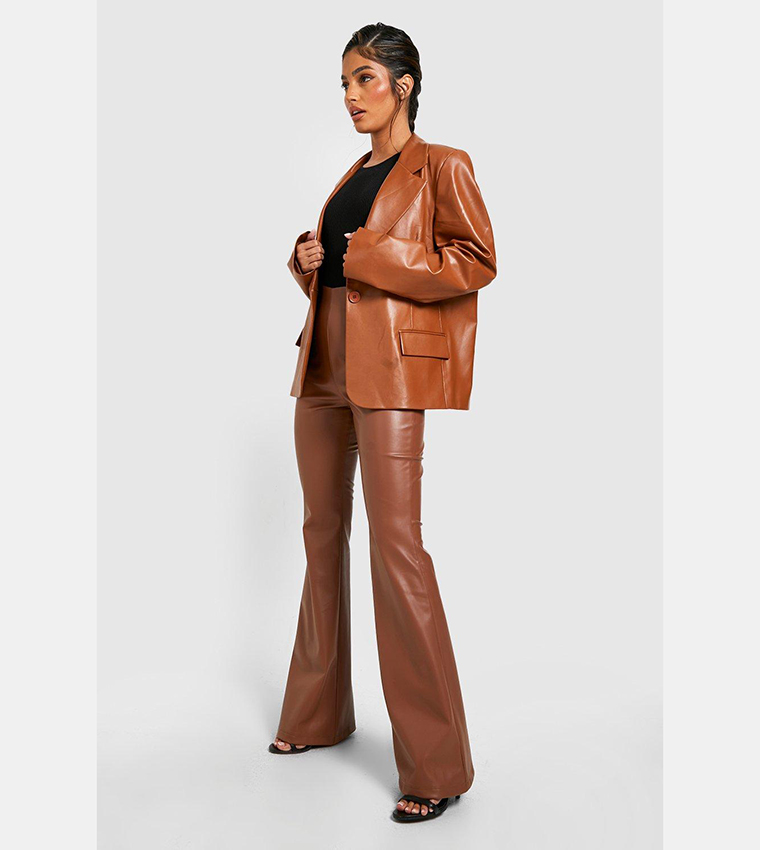 Buy Boohoo Mix & Match Leather Look Boyfriend Blazer In Brown ...