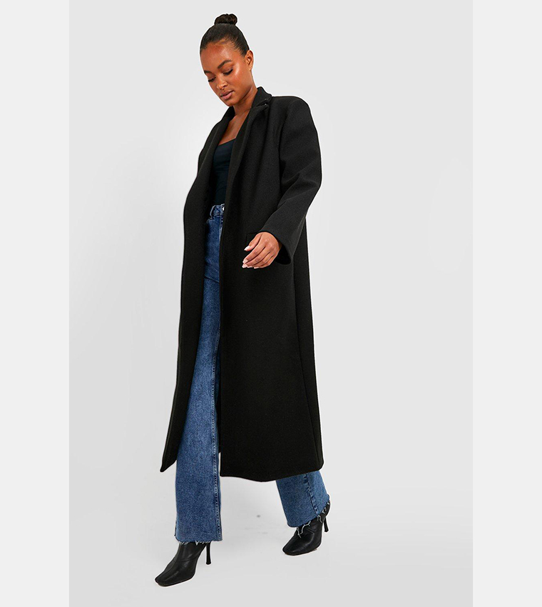 Buy Boohoo Oversized Wool Look Duster Coat In Black | 6thStreet Saudi ...