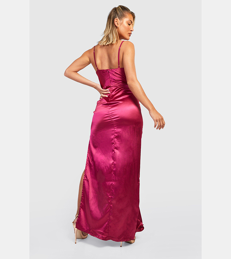 Buy Boohoo Satin Cowl Neck Ruffle Maxi Dress In Pink | 6thStreet Qatar