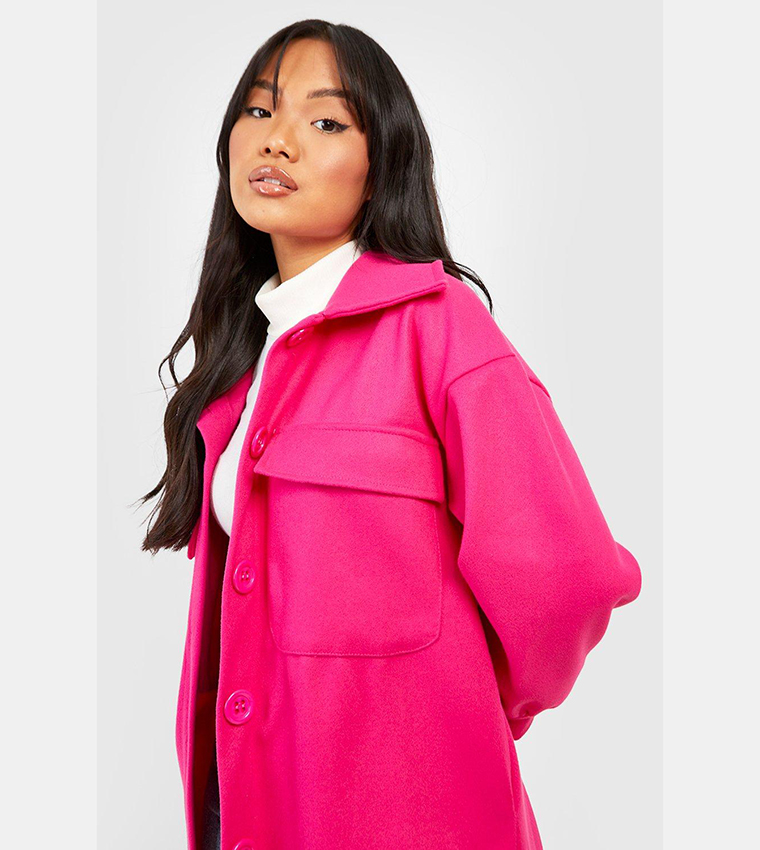 Buy Boohoo Premium Wool Look Oversized Shacket In Pink | 6thStreet ...
