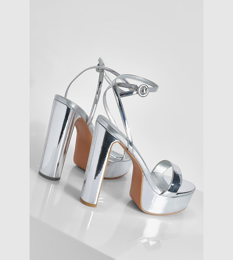 Buy Boohoo Barely There Platform 2 Part Heel In Silver | 6thStreet UAE