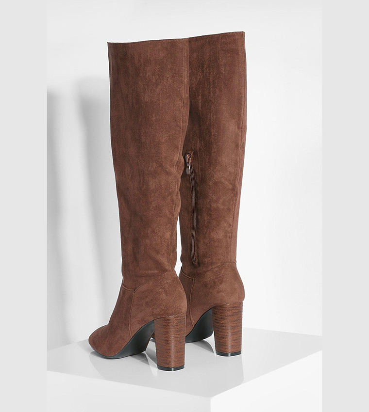 Buy Boohoo Block Wooden Heel Knee High Boots In Brown | 6thStreet UAE