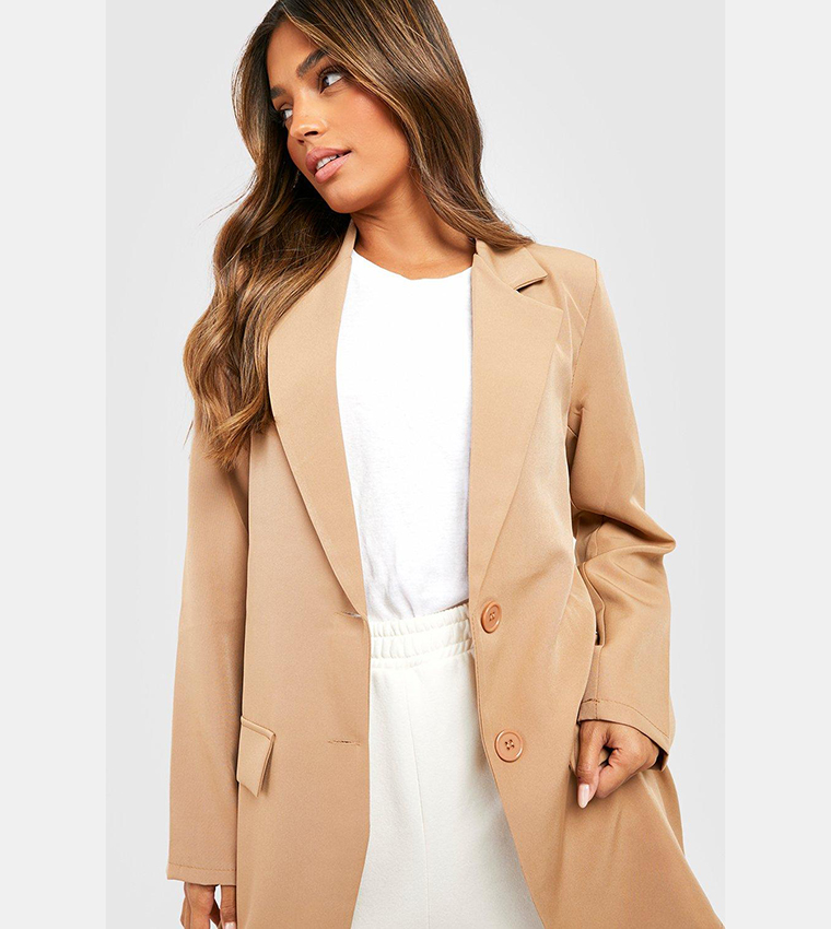 Buy Boohoo Basic Woven Single Breasted Fitted Blazer In Beige | 6thStreet UAE