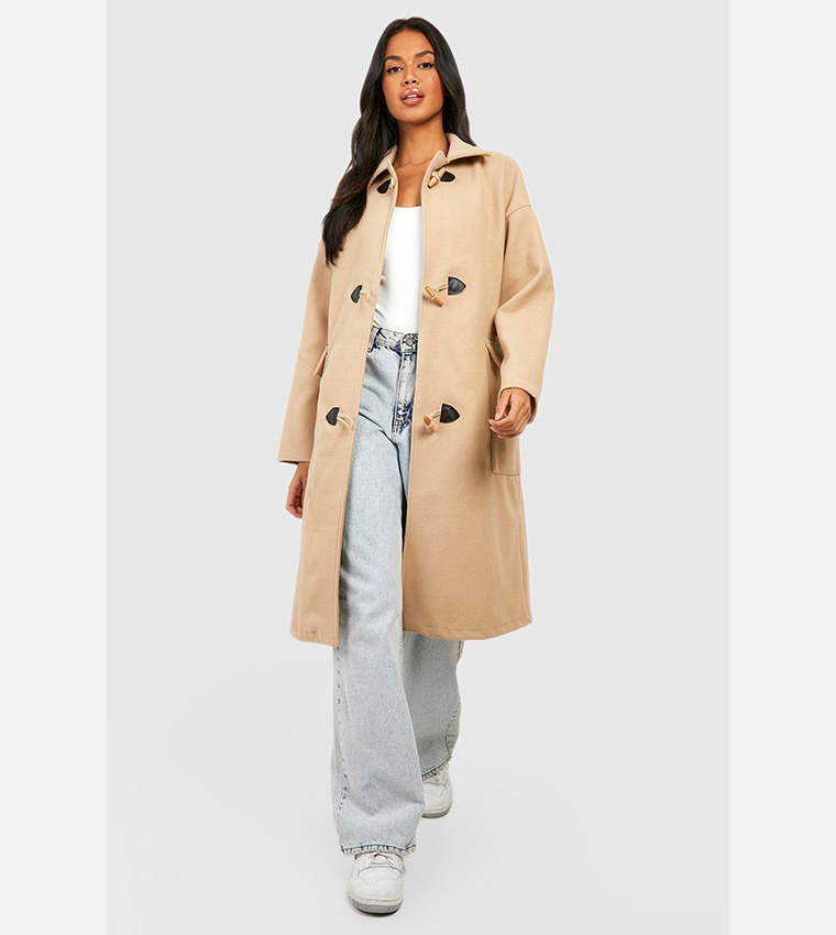 Buy Boohoo Wool Look Duffle Coat In Beige | 6thStreet Kuwait