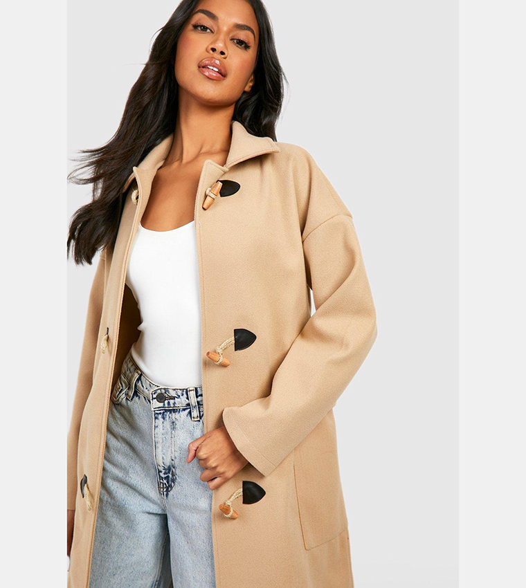 Buy Boohoo Wool Look Duffle Coat In Beige | 6thStreet Kuwait