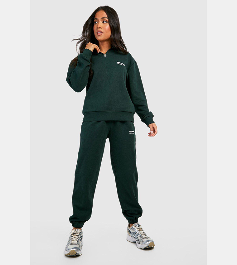 Buy Boohoo Design Studio Half Zip Sweatshirt Tracksuit In Forest ...