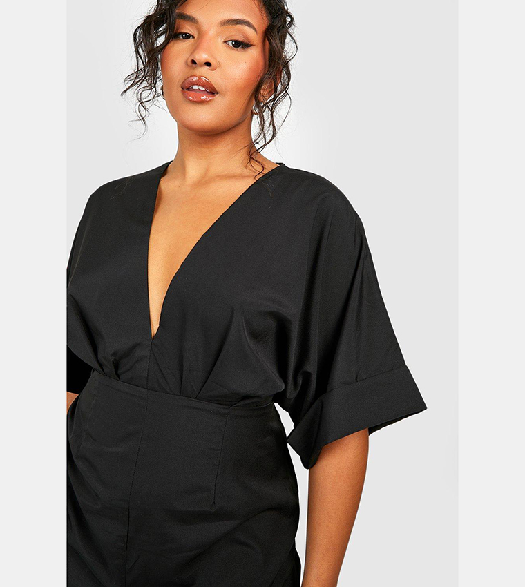Buy Boohoo Batwing Plunge Wide Leg Jumpsuit In Black | 6thStreet Saudi ...