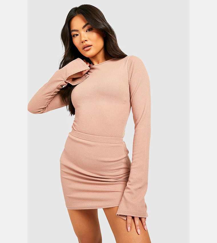 Buy Boohoo Ribbed Bodycon Mini Skirt In Pink | 6thStreet Kuwait