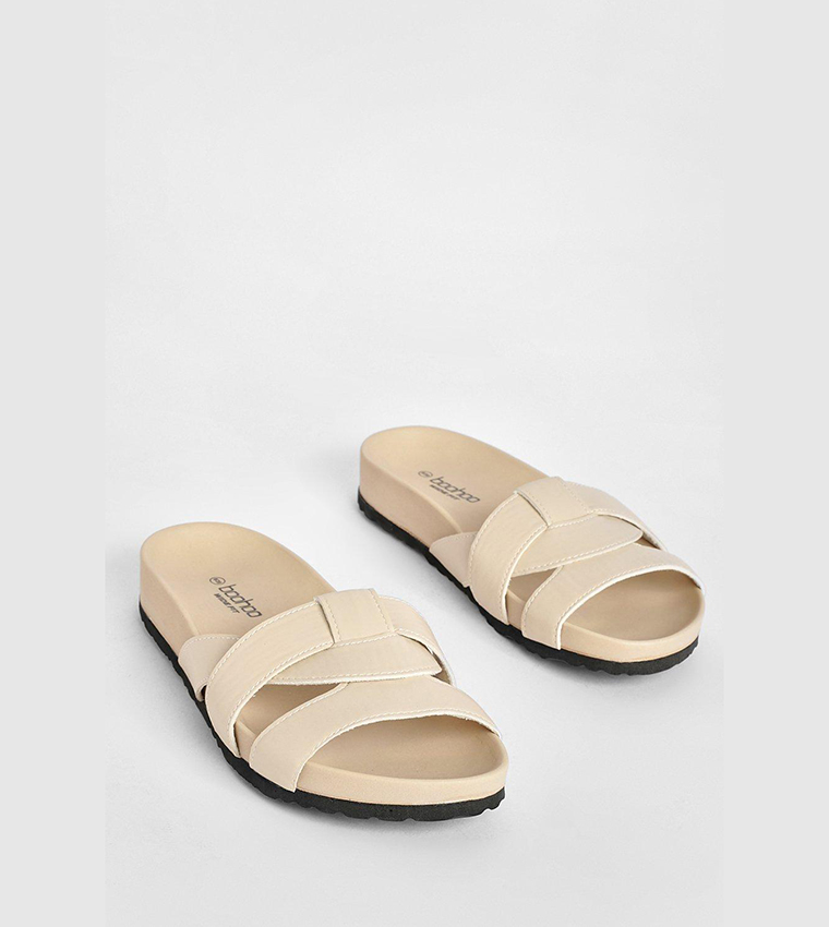 Buy Boohoo Wide Fit Twist Front Slides In White | 6thStreet Oman