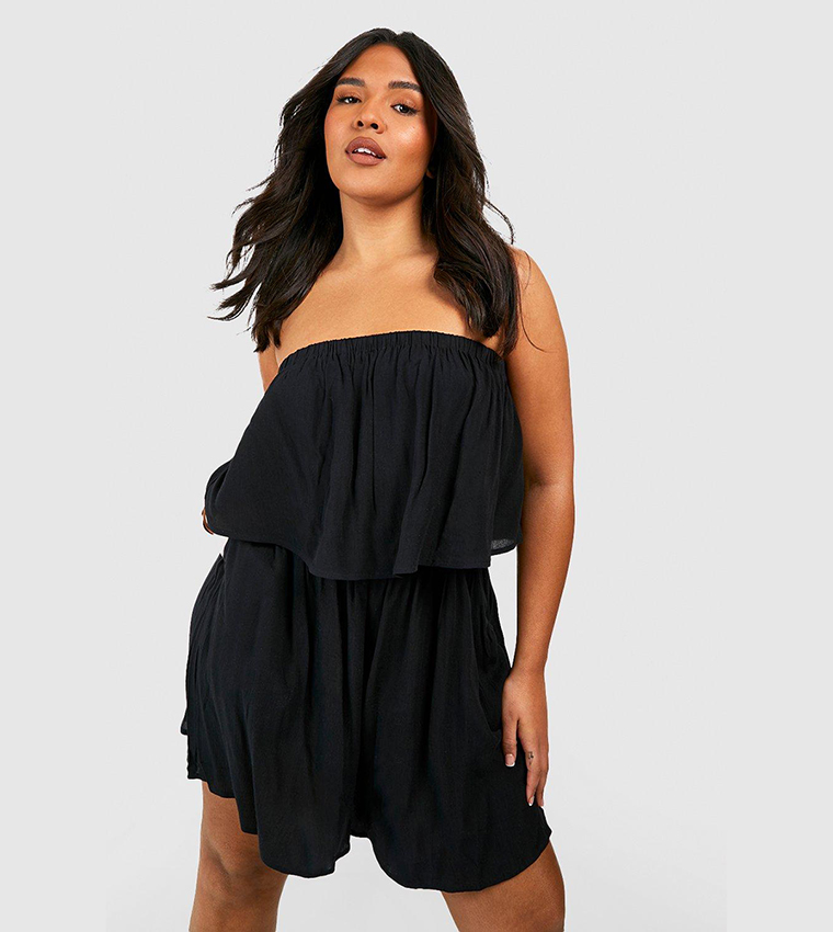 Buy Boohoo Crinkle Rayon Beach Romper In Black | 6thStreet Saudi Arabia
