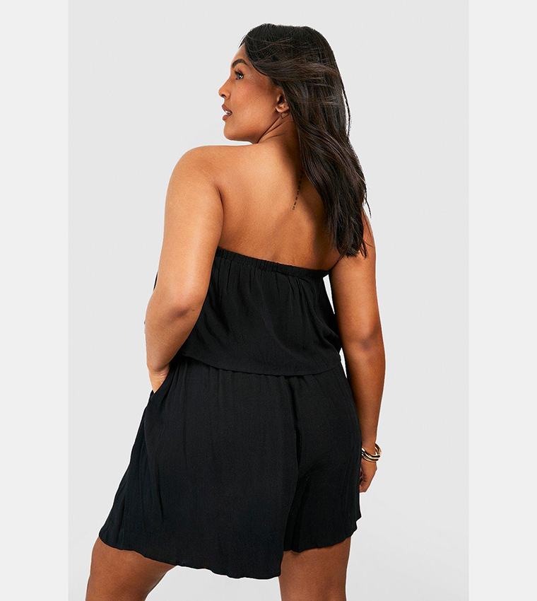 Buy Boohoo Crinkle Rayon Beach Romper In Black | 6thStreet Saudi Arabia