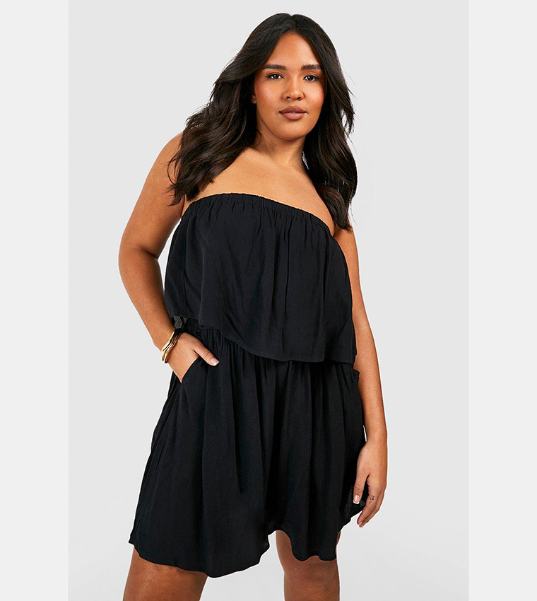 Buy Boohoo Crinkle Rayon Beach Romper In Black | 6thStreet Saudi Arabia