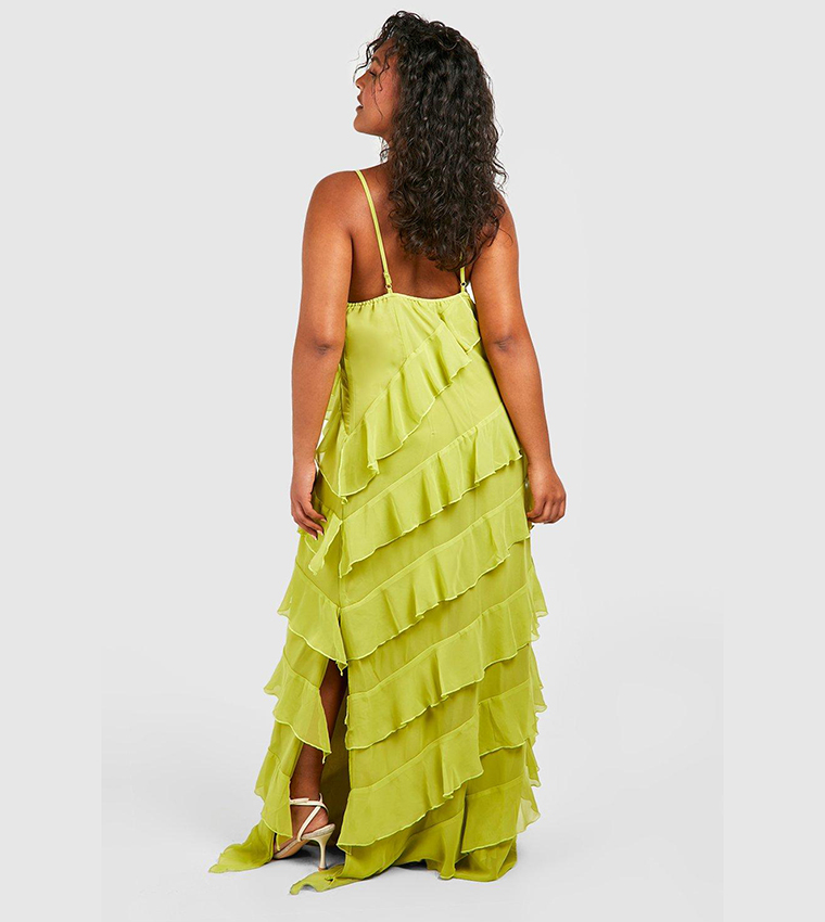 Buy Boohoo Ruffle Strap Maxi Dress In Green | 6thStreet Kuwait