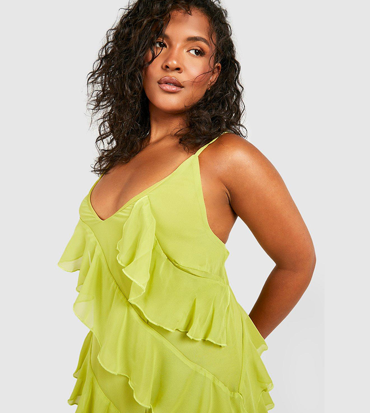 Buy Boohoo Ruffle Strap Maxi Dress In Green | 6thStreet Kuwait