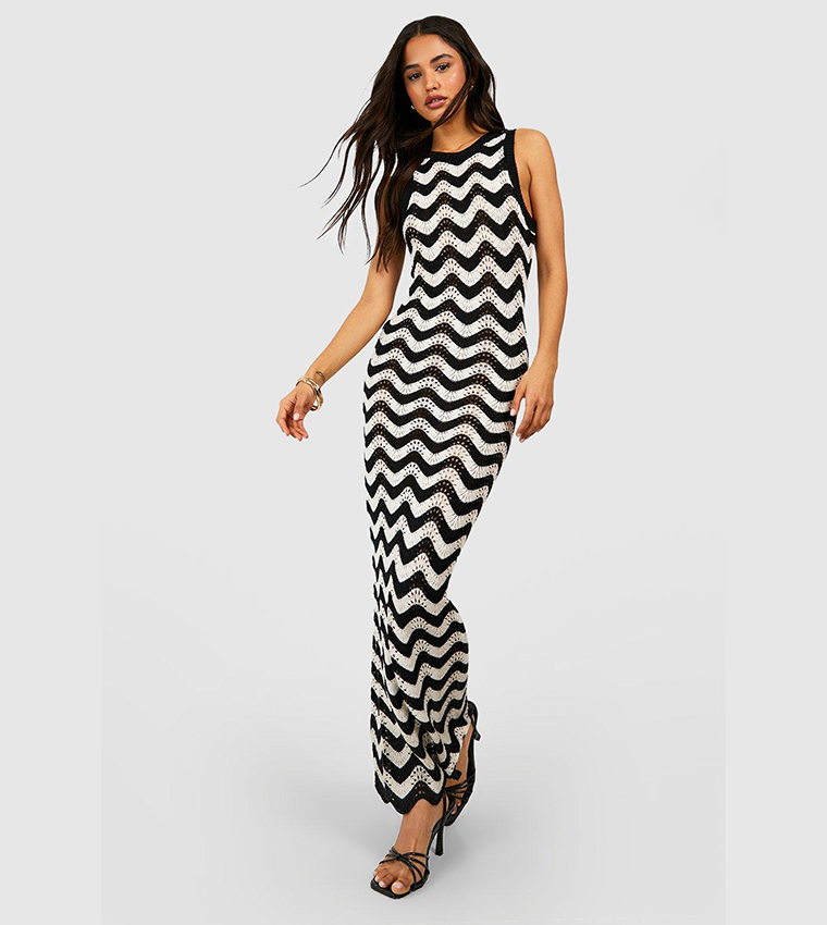 Buy Boohoo Zig Zag Crochet Maxi Dress In Black | 6thStreet Kuwait