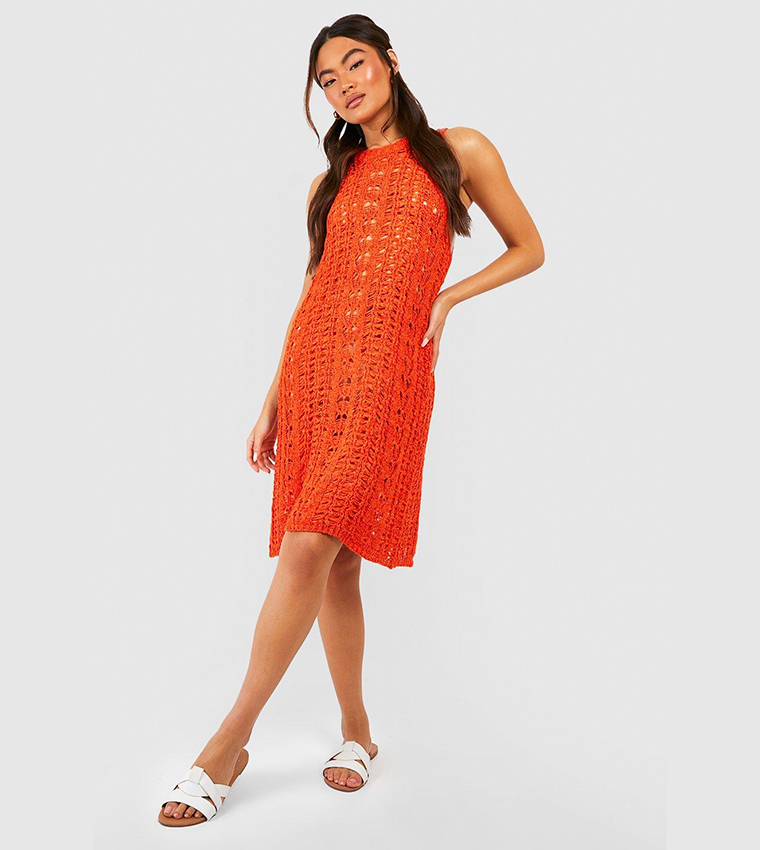 Buy Boohoo Ladder Crochet Knit Mini Dress In Orange | 6thStreet UAE