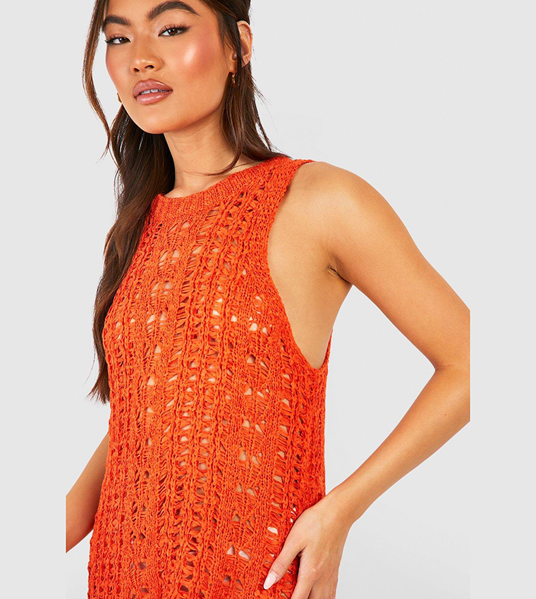 Buy Boohoo Ladder Crochet Knit Mini Dress In Orange | 6thStreet UAE
